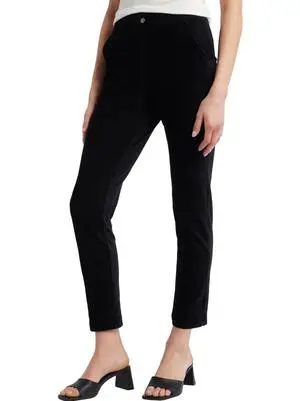Hue High Waist Corded Knit Straight Leg Pants - Black