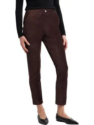 Hue High Waist Corded Knit Straight Leg Pants - Coffee Bean