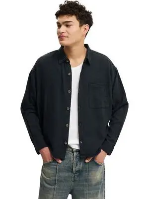 COTTON ON Washed Long Sleeve Shirt - Washed Black