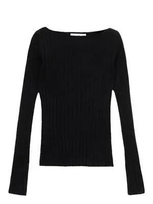 Mango Boat Neck Ribbed Sweater Black