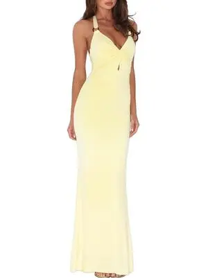 TIGER MIST Twist Front Evening Dress - Lemon