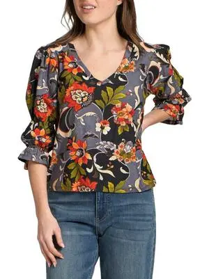 APNY Renaissance Print Top Grey Multi