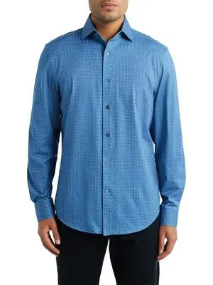 Bugatchi Devon Ooohcotton® Geo Print Button-up Shirt - Cobalt