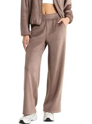 Zella Plush Ribbed Wide Leg Pants - Brown Quartz