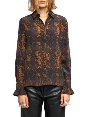 Zadig&Voltaire Python Print Silk Button-up Shirt - Black