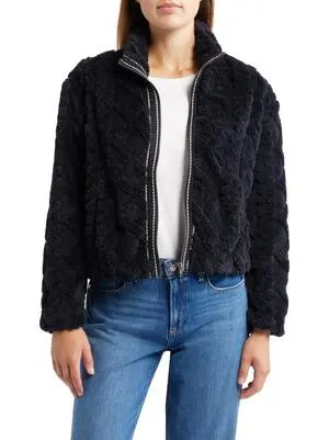 CITY BLUES Textured Faux Fur Jacket - Black