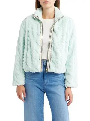 CITY BLUES Textured Faux Fur Jacket - Mint