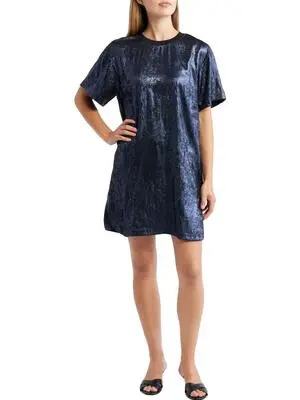 CITY BLUES Foil Print T-Shirt Dress Midnight