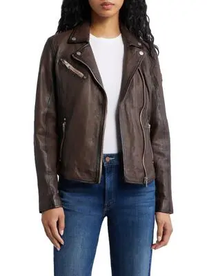 Mauritius Sofia Lambskin Moto Jacket Brown