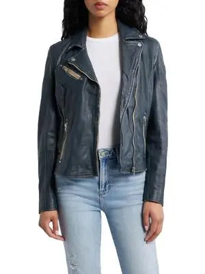 Mauritius Sofia Lambskin Moto Jacket Denim
