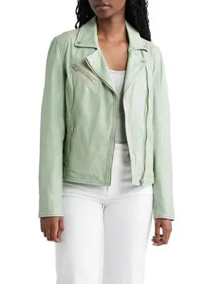 Mauritius Sofia Lambskin Moto Jacket Frosty Green