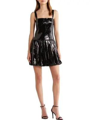 WAYF Bella Bubble Hem Sequin Minidress - Black