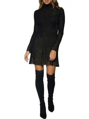 LOST + WANDER Treasures Of Light Metallic Stripe Mini Dress - Black Gold