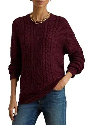 Ralph Lauren Cabled Cotton Crewneck Sweater - Dark Garnet