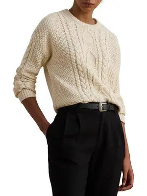 Ralph Lauren Cabled Cotton Crewneck Sweater - Mascarpone Cream