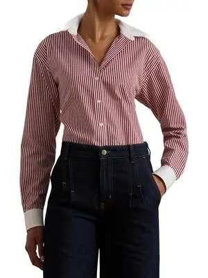 Ralph Lauren Stripe Cotton Broadcloth Button-up Shirt - Burgandy/white Multi