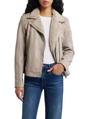 Mauritius Jenja Fleece Lined Leather Moto Jacket - Stone