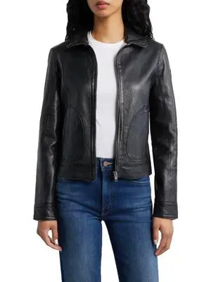 Mauritius Lusan Leather Moto Jacket - Black