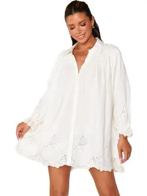 Show Me Your Mumu Leona Mini Dress - White Lace Embroidery