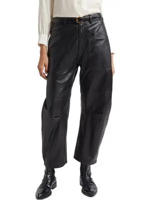 NILI LOTAN Shon Barrel Leg Leather Trousers - Black