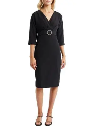 Eliza J Faux-wrap Cocktail Midi Dress - Black