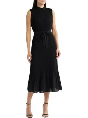 Sam Edelman Pleated A-line Midi Dress - Black