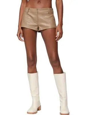 EDIKTED Faux Leather Micro Shorts - Brown