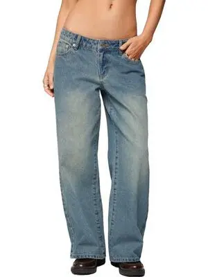 EDIKTED Magda Acid Wash Wide Leg Jeans - Blue-vintage-washed