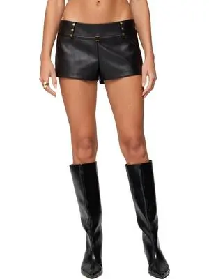 EDIKTED Faux Leather Studded Micro Shorts - Black