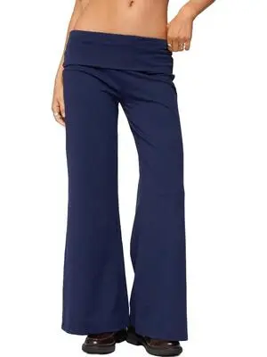 EDIKTED Wide-leg Foldover Pants - Navy