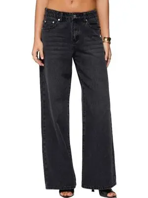 EDIKTED Low Rise Wide Leg Jeans - Black