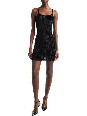 Balmain Zebra Stripe Devoré Velvet Body-con Minidress - Black