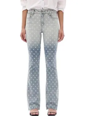 BAYEAS Star Print Bootcut Jeans - Retro Light Blue