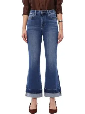 BAYEAS Cuffed High-rise Flare Jeans - Medium Blue