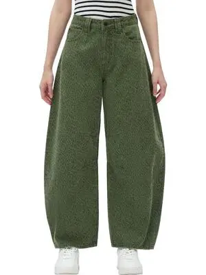 BAYEAS Leopard Print Barrel Jeans - Green