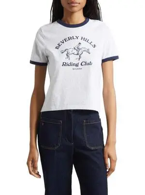 SPORTY & RICH Riding Club Graphic Ringer T-shirt - Heather Gray/dark Navy