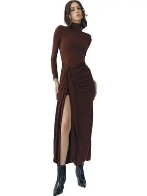 ATS Evangeline Turtleneck Maxi Dress Brown