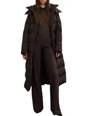 REISS Colette Quilted Longline Puffer Jacket - Chocolate Brown