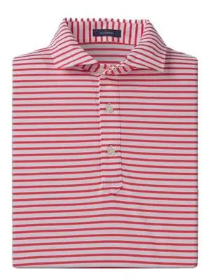 TURTLESON Gus Stripe Performance Polo - Vintage Red