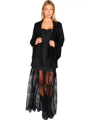 Show Me Your Mumu Sierra Fringe Jacket - Black Faux Suede