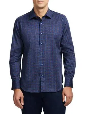 Robert Graham Talbot Geometric Print Stretch Cotton Button-up Shirt - Blue Multi