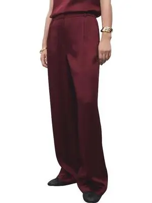 Mango Wide Leg Satin Trousers - Russet