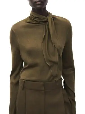 Mango Knotted Turtleneck Sweater - Olive Green