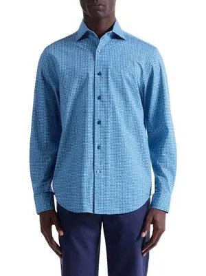 Bugatchi Devon Ooohcotton® Geo Print Button-up Shirt - Azure