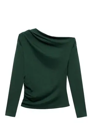 Mango Ruched Asymmetric Top Dark Green