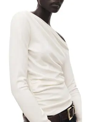 Mango Ruched Asymmetric Top - Off White