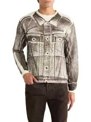 PLEASURES Trucker Trompe L'oeil Print Long Sleeve T-shirt - Bone