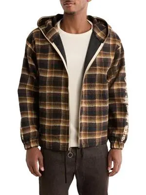 PLEASURES Groove Plaid Zip Poncho Hoodie - Brown Plaid