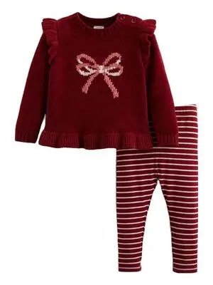 Nordstrom Icon Ruffle Sweater & Leggings Set Red Grape Bow- Pink Lotus