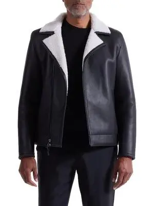 Bugatchi Shearling Biker Jacket - Black